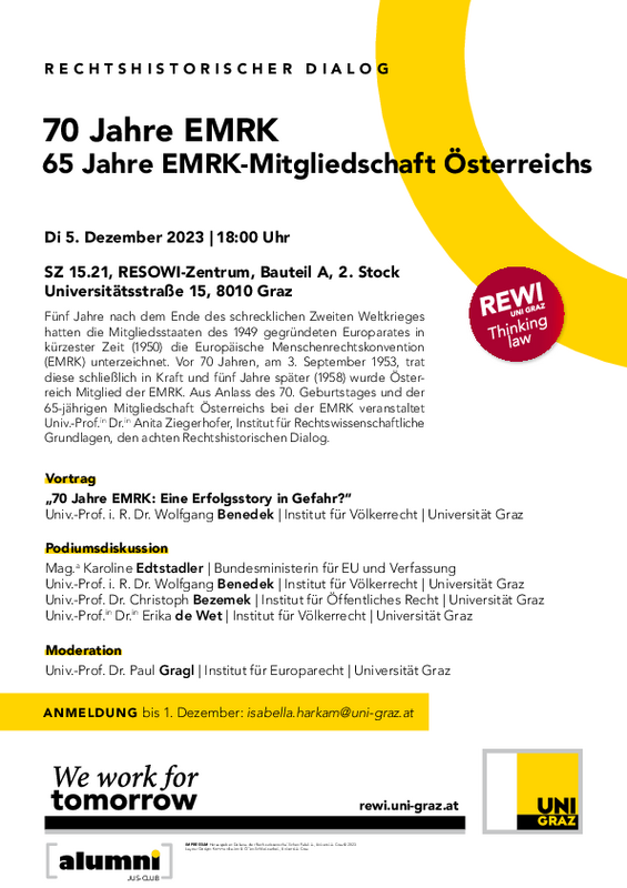 Rechtshistorischer Dialog 70 Jahre EMRK - Faculty of Law